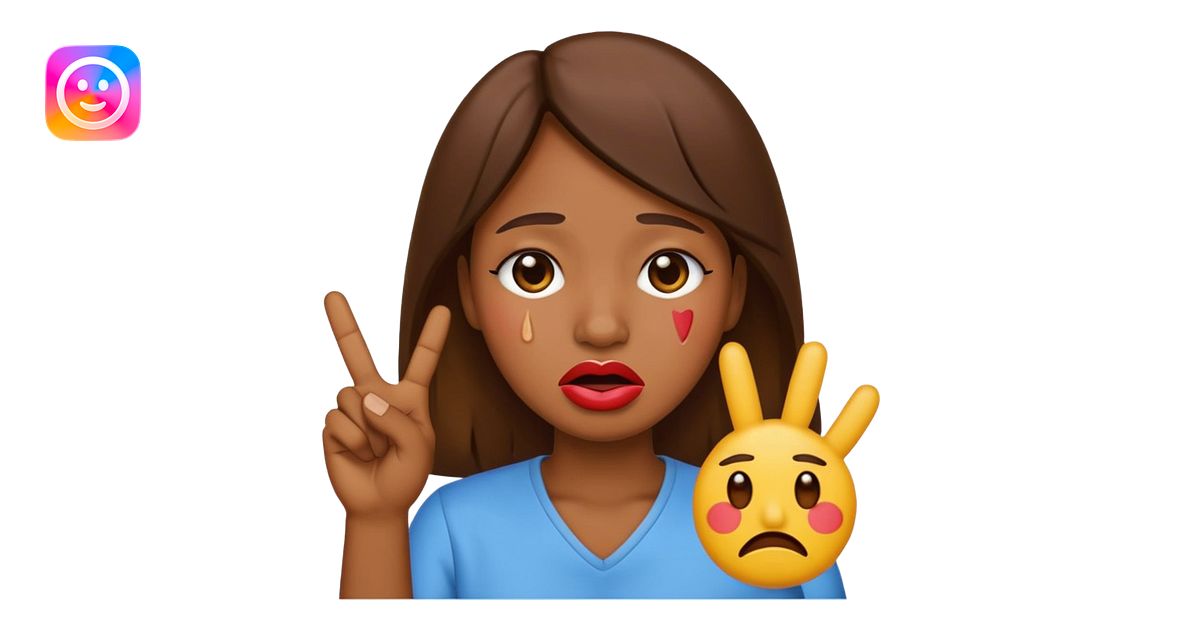 Emoji face crying while doing a kissy face holding up the peace sign ...