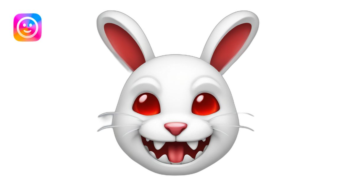 evil white rabbit with sharp fangs with red around mouth emoji | AI ...