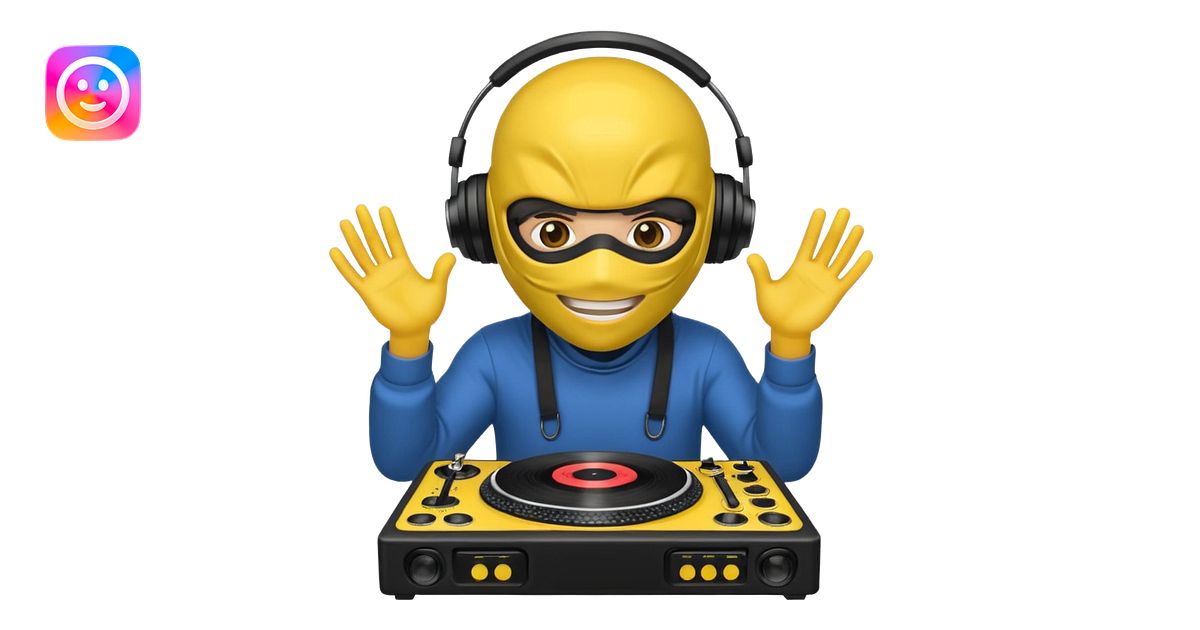 Make a customized yellow head emoji with hands and holding a dj turn ...