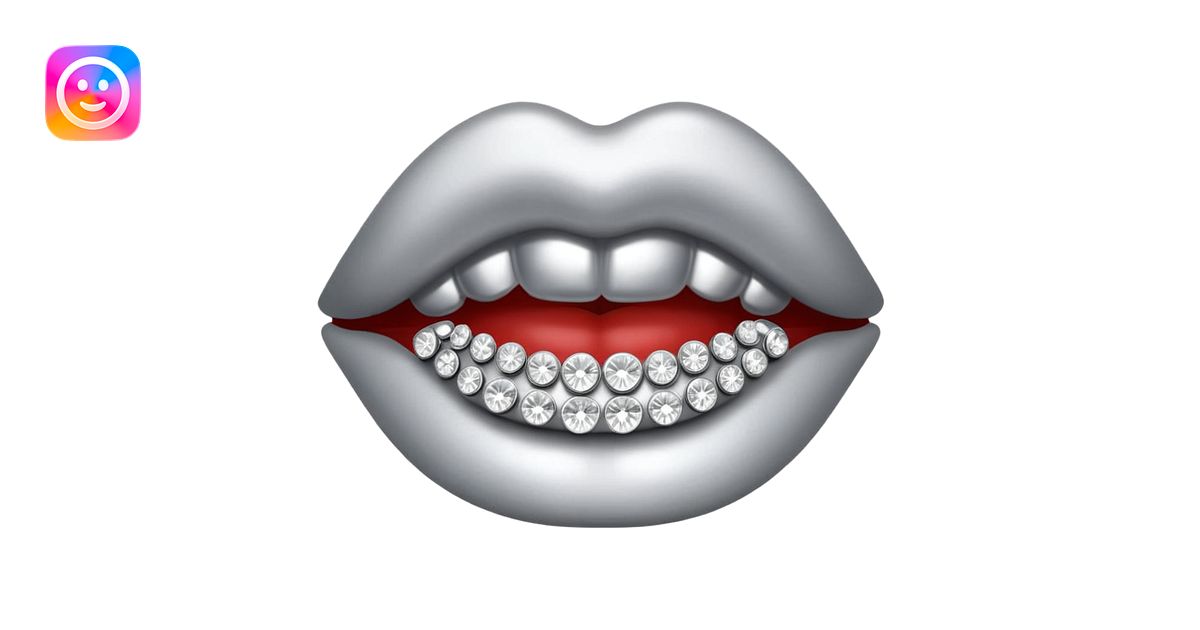 Silver lips with silver rhinestones emoji | AI Emoji Generator