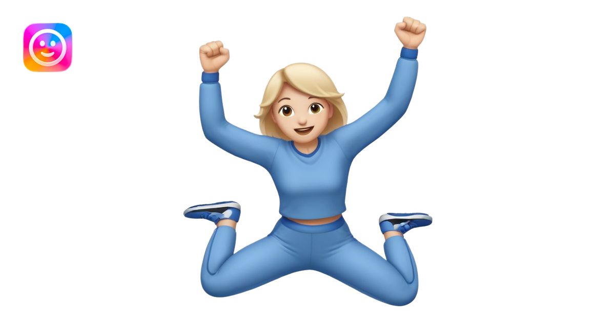 Emoji-style person jumping with fist up, excited expression, rounded ...