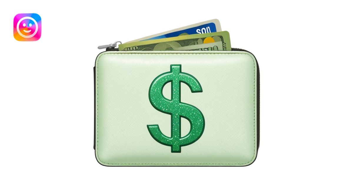 glitter white wallet green symbol $ emoji | AI Emoji Generator