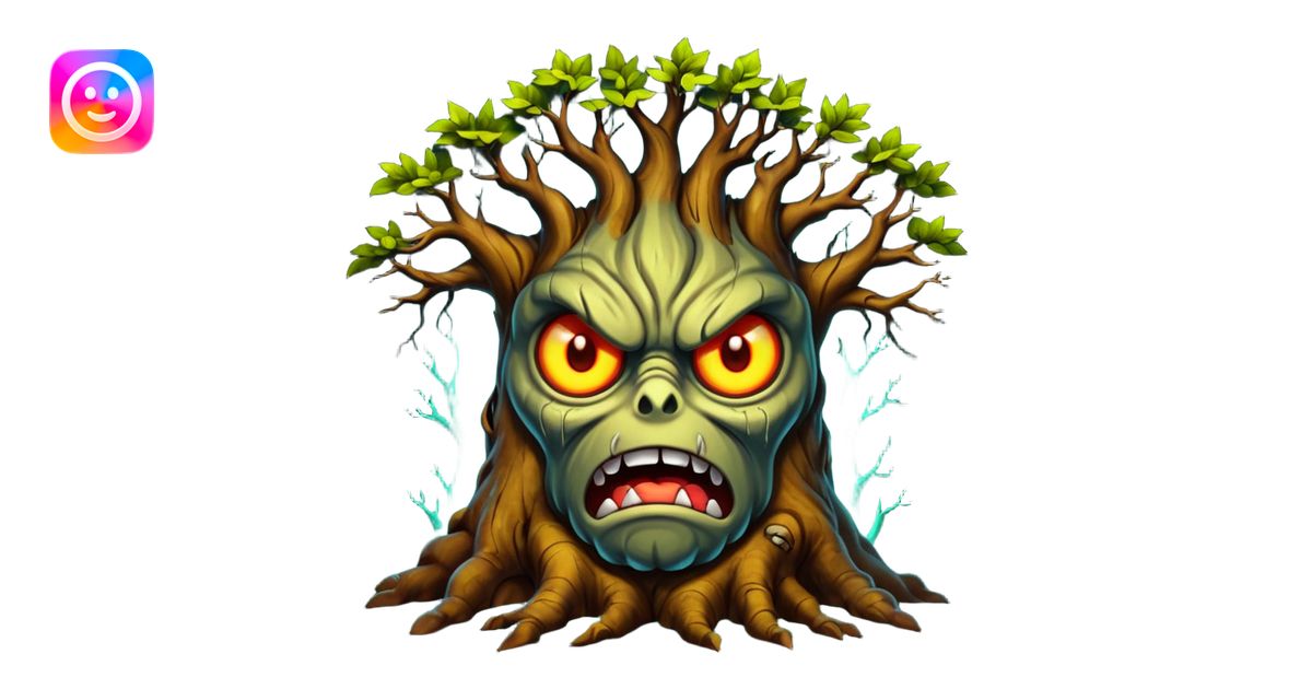 Tree with glowing eyes – Angry face emoji | AI Emoji Generator