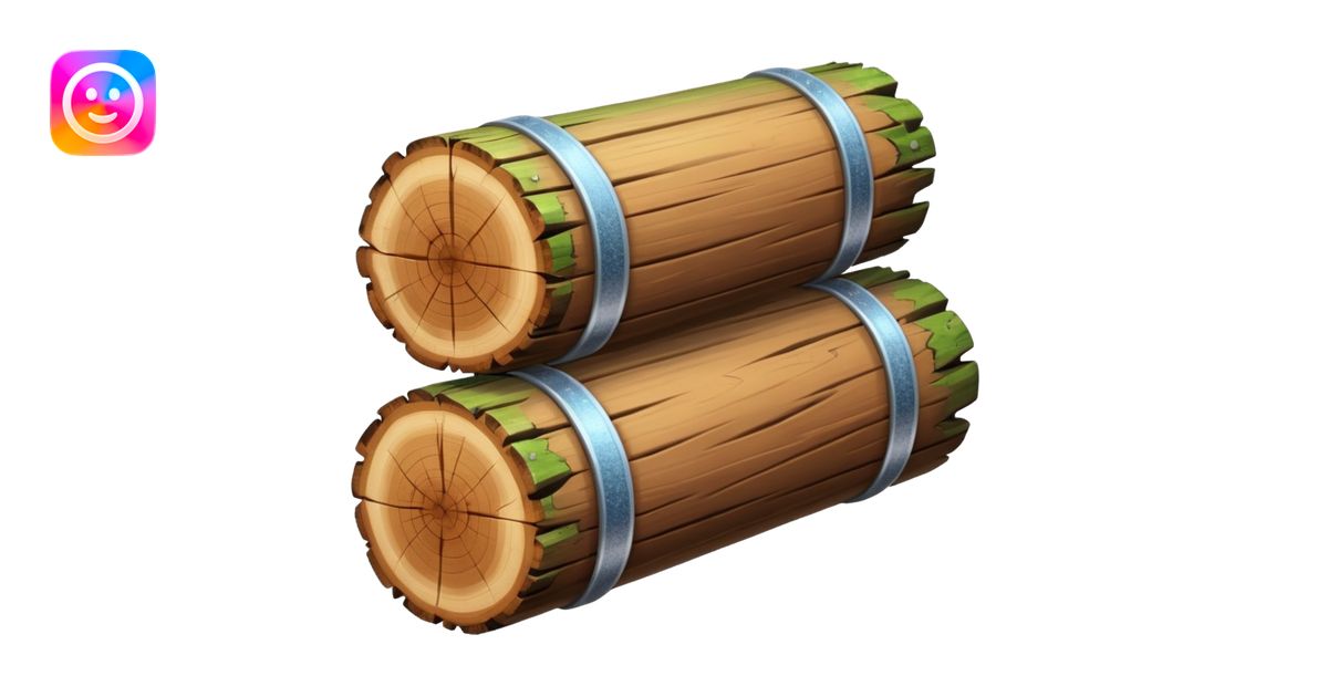two logs, one propped up sideways on the bottom log, with a sparkle in ...