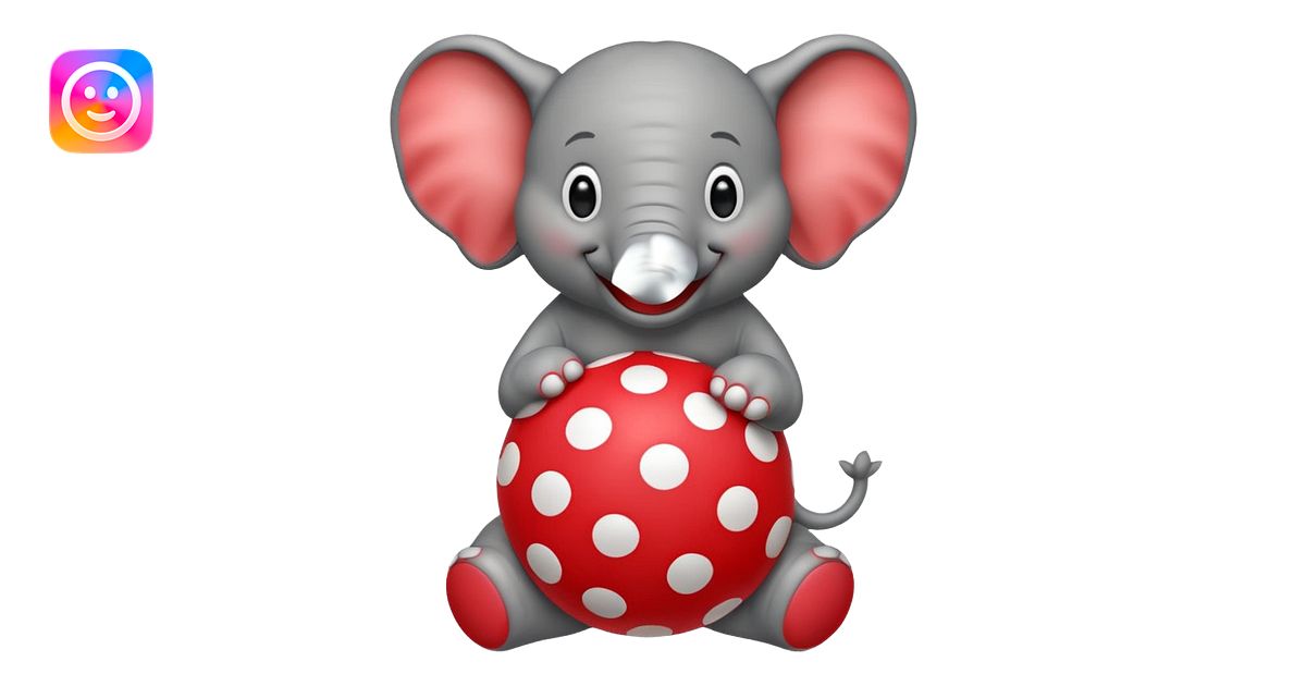 Create a cute emoji of a smiling cartoon elephant balancing a red ...