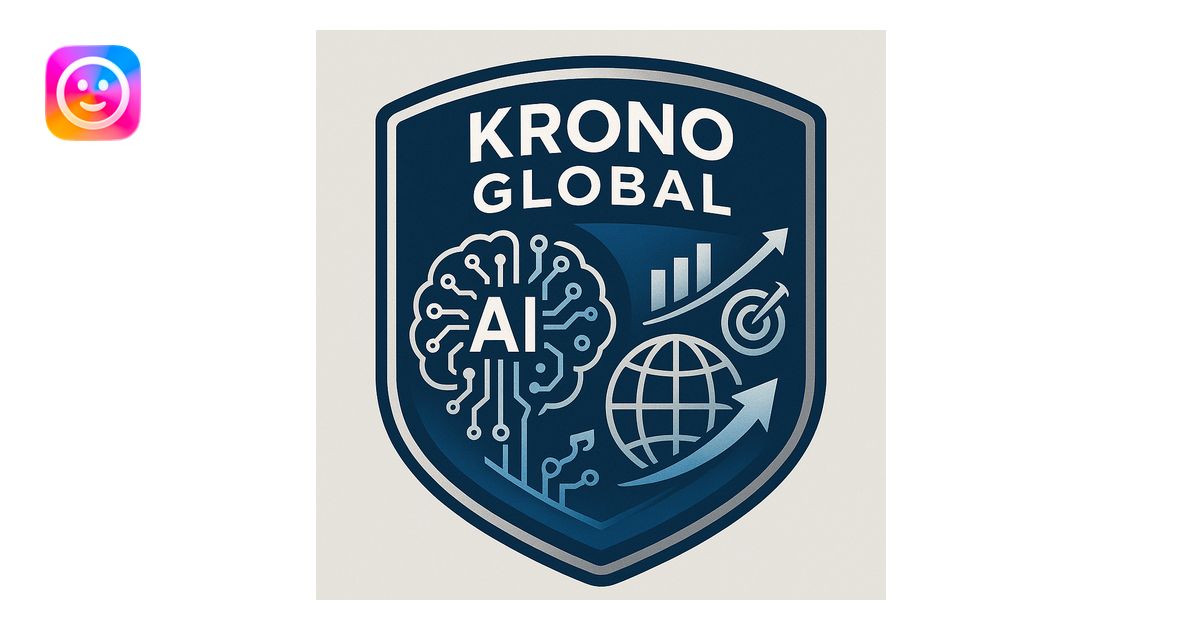 Badge-style logo for Krono Global, blending AI elements like circuit ...