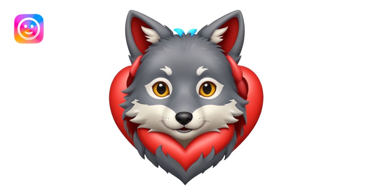 cute dark grey wolf inside heart emoji | AI Emoji Generator