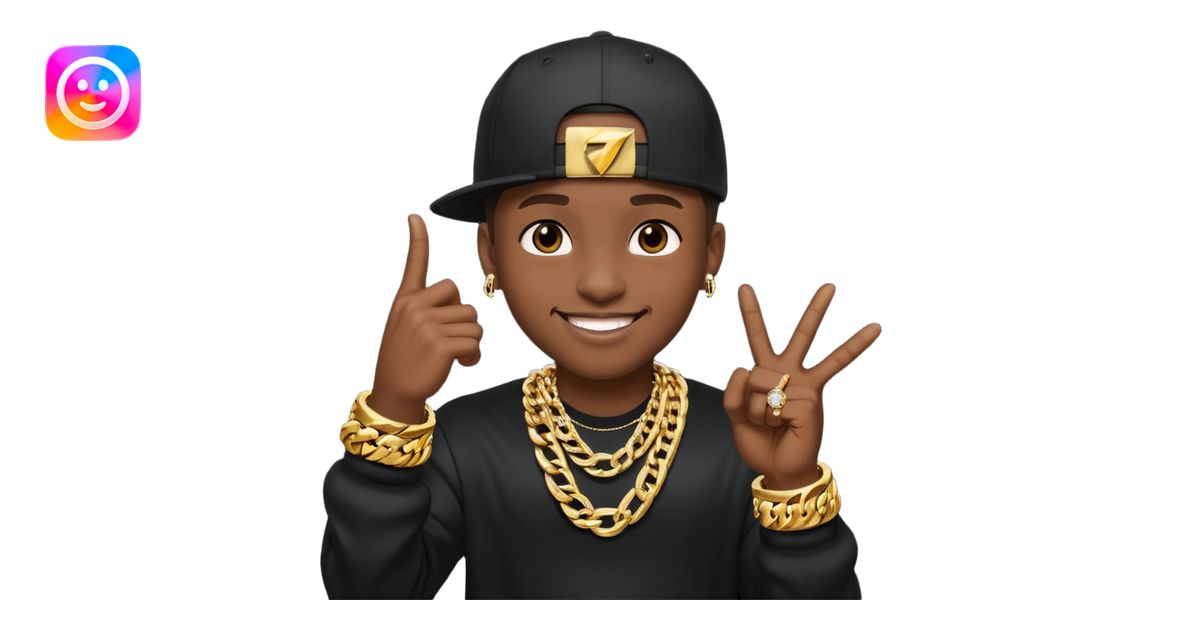 rapper emoji, pointing at the camera, big smile, flashy jewelry emoji ...