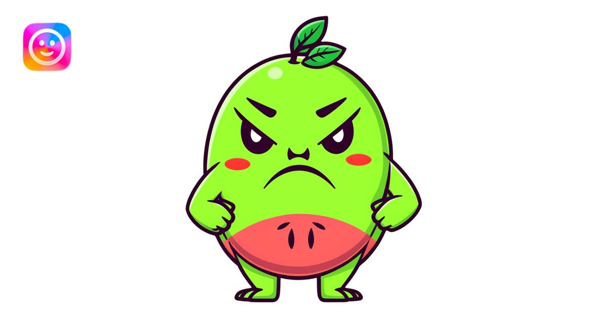 Furious guava character with angry eyes, scowling face, and arms ...