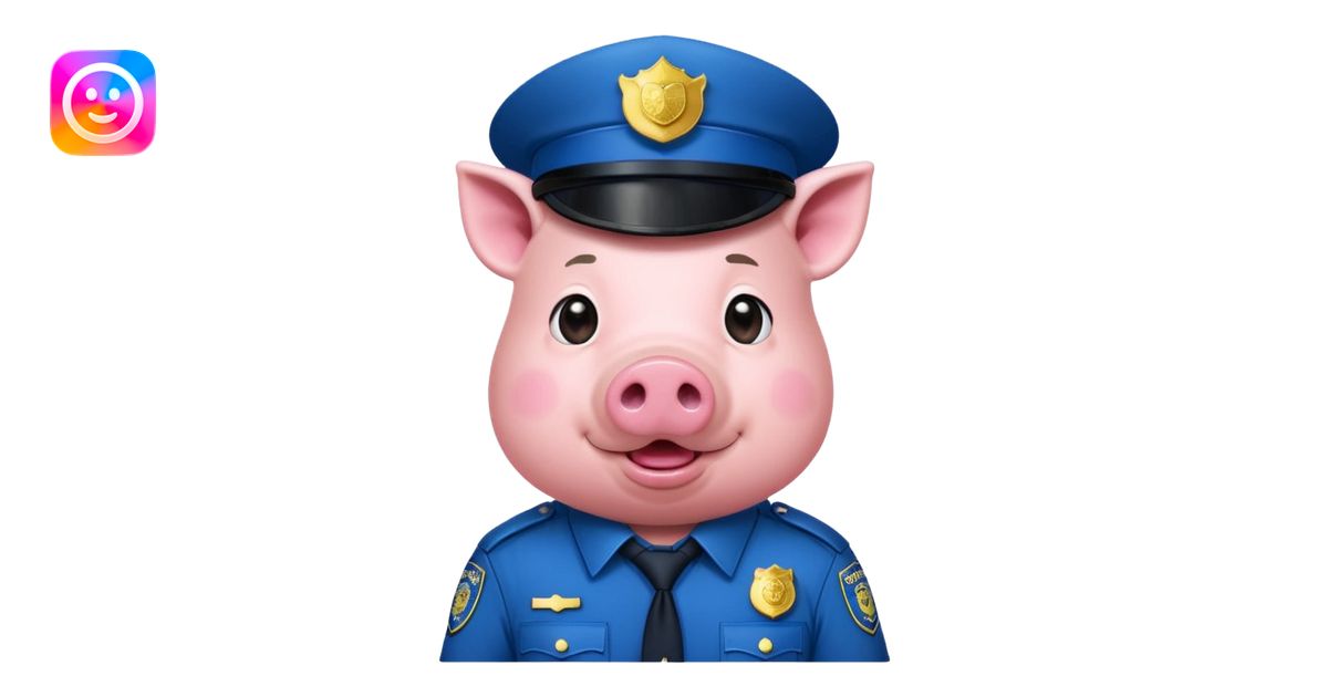 a pig, upright, in a police officer uniform, drooling and looking to ...