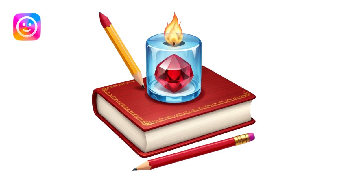 ice cube, book, pencil, match, bubble and ruby emoji | AI Emoji Generator