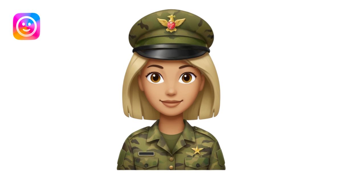 Female soldier emoji in Apple style, no cap/helmet, bust portrait ...