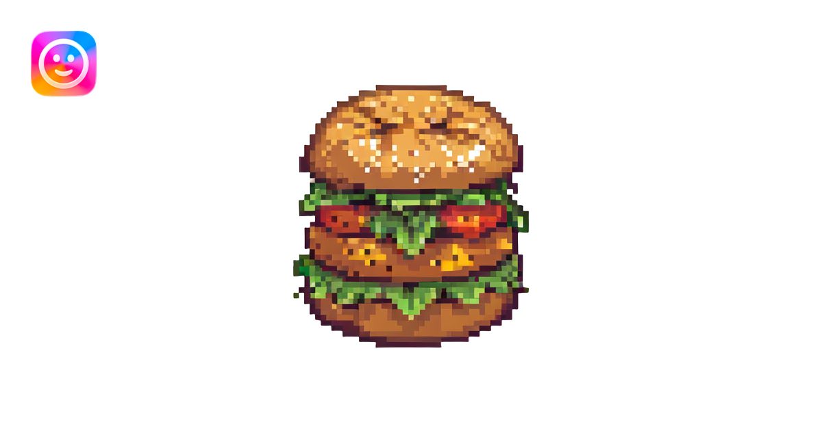 pixel art cheeseburger with lettuce and tomato illustration | AI Emoji ...