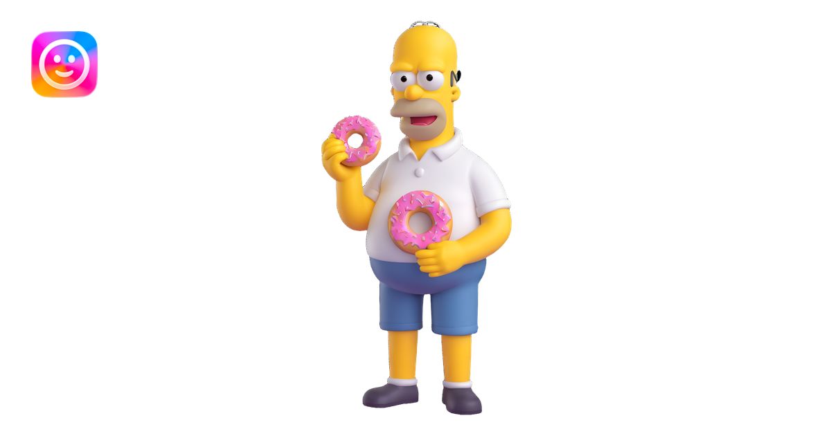 Homer Simpson 3D character, vibrant colors, holding a pink donut ...