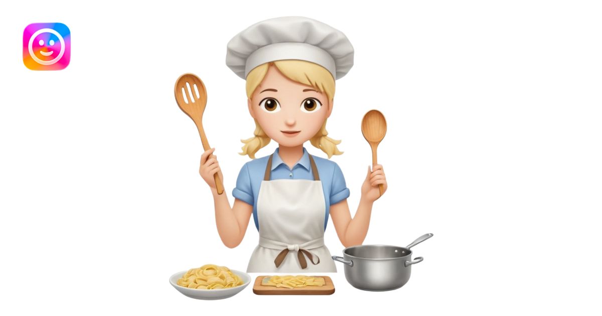 Girl cooking pasta for the first time emoji | AI Emoji Generator