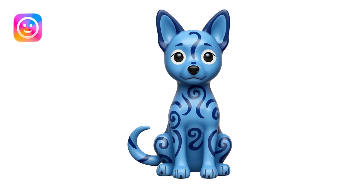 The image is of a small figurine of a blue dog. The dog is sitting on ...