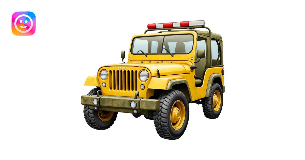 yellow military jeep, with protection, with red tuning symbols emoji ...
