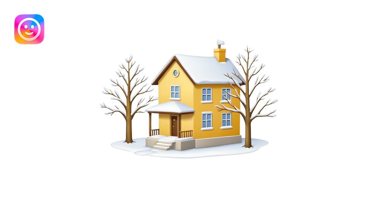 Yellow-white house. A small tree. Winter emoji | AI Emoji Generator