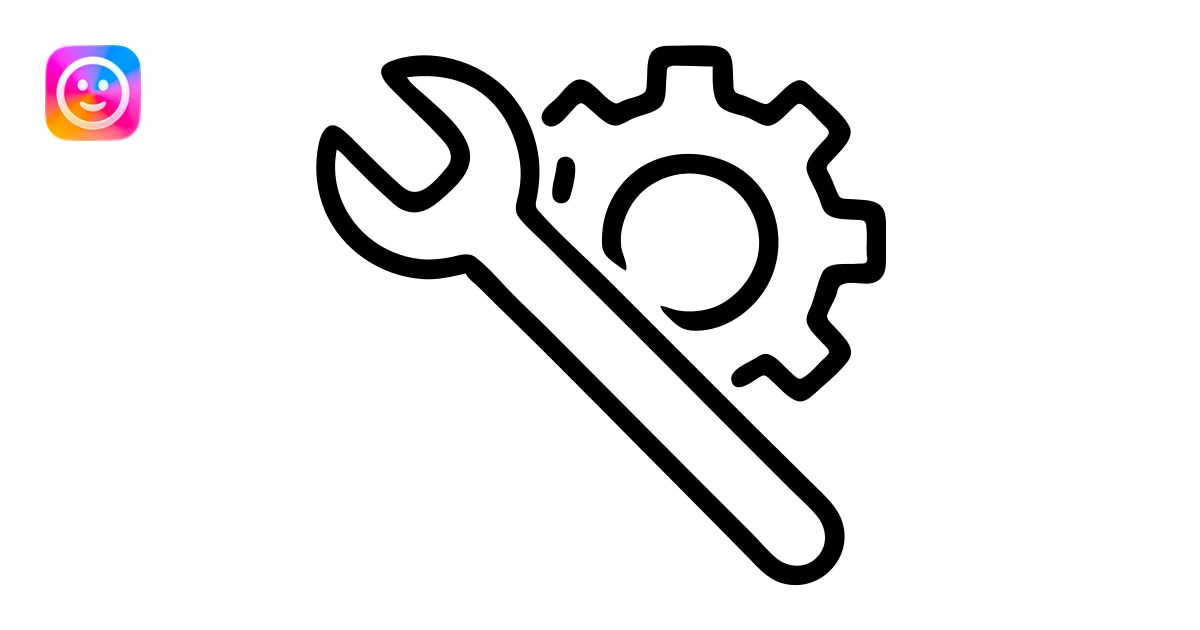 minimalist icon of machine maintenance, black lines only, a tool and a ...