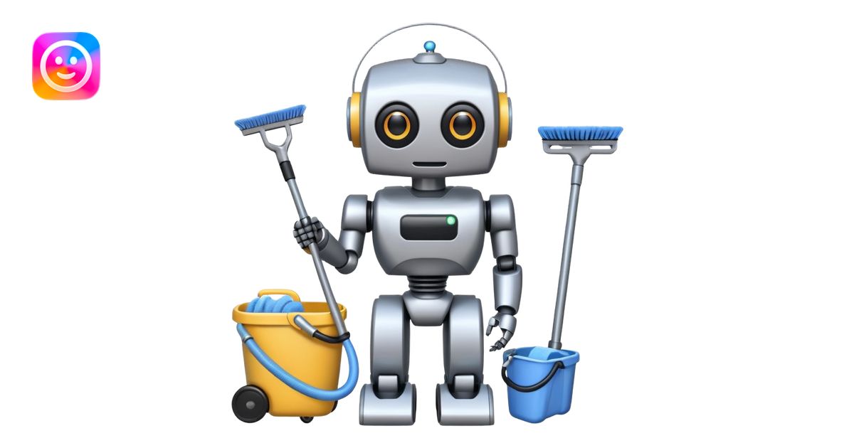 robot with cleaning tools emoji | AI Emoji Generator