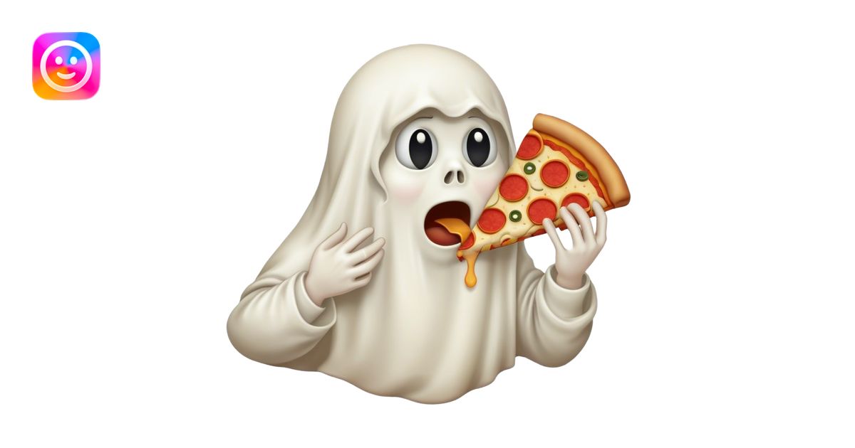 sad crying ghost eating pizza emoji | AI Emoji Generator