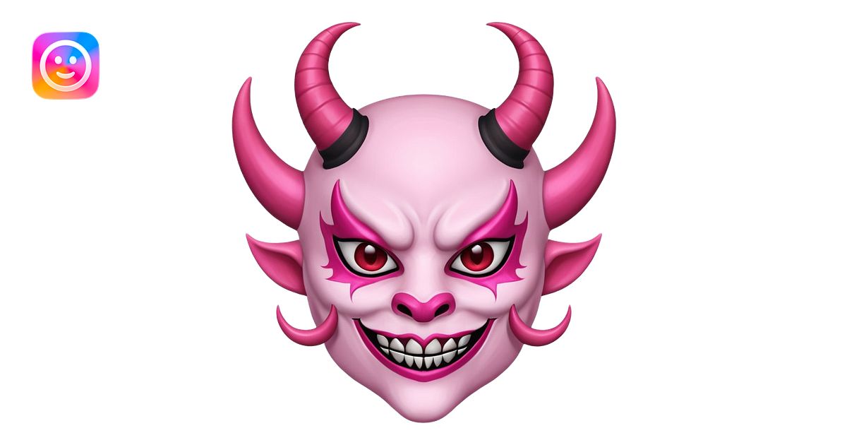 A pink girly oni mask with devil horns emoji | AI Emoji Generator