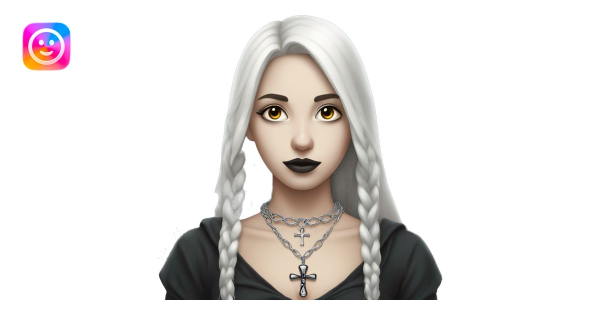 Pale gothic girl wearning a silver ankh necklace emoji | AI Emoji Generator