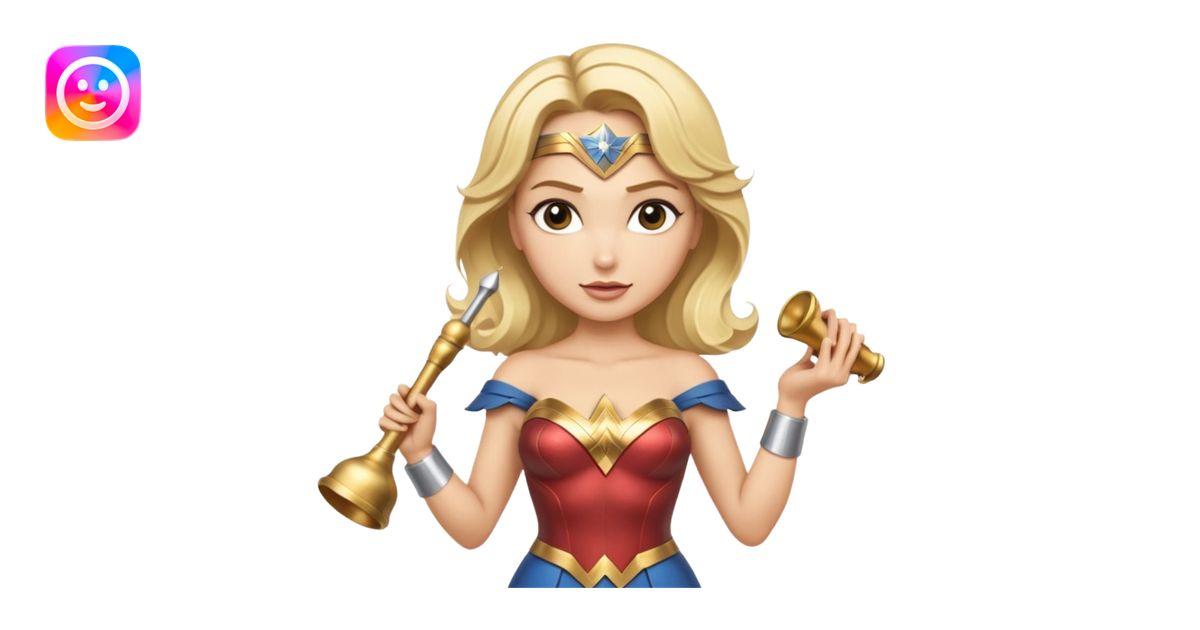 Blonde Wonder Woman holding short white orchestra conductor’s baton and ...
