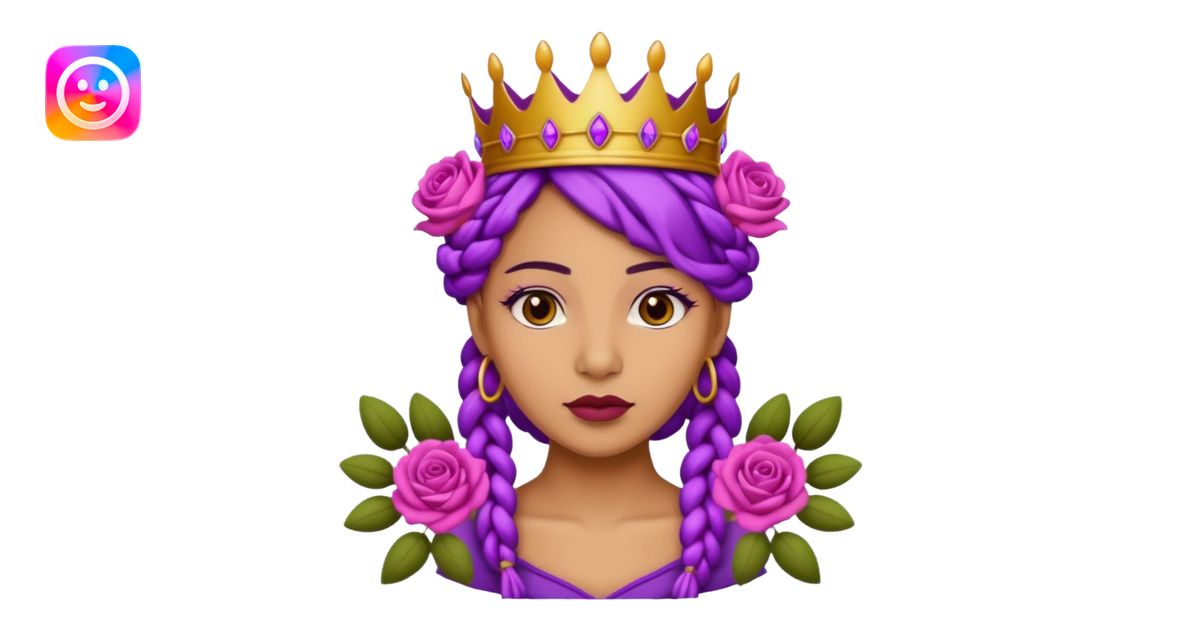 Crown Olive skin queen with purple braids, brown eyes surrounded by ...