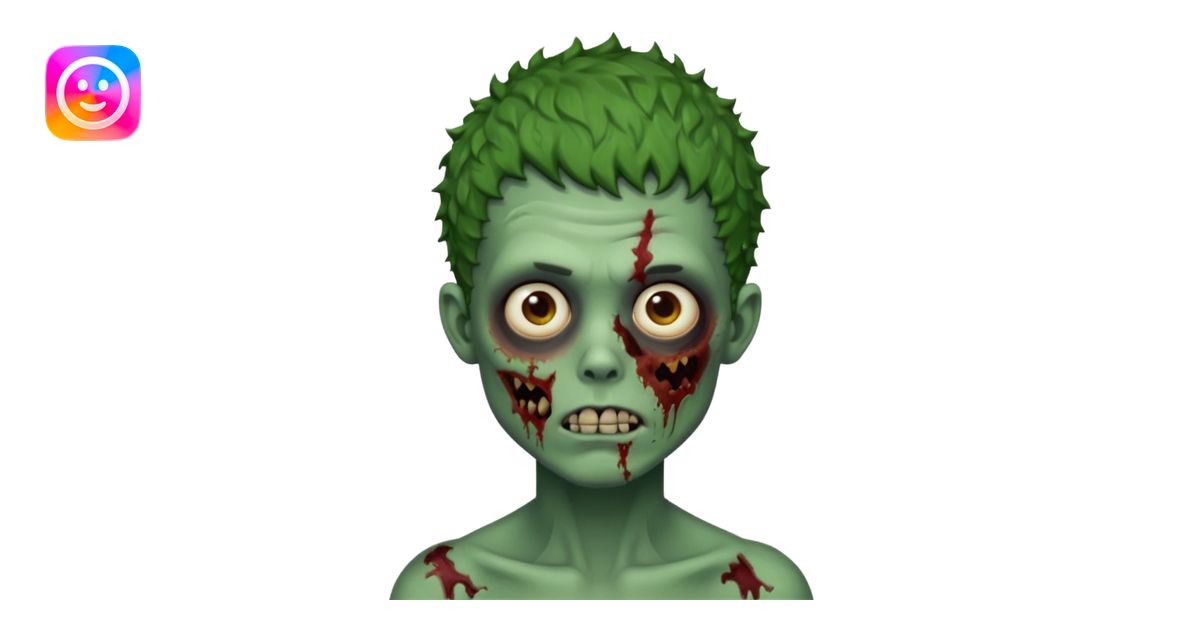 Zombie boy with green skin and short curly hair with bruises on his jaw ...