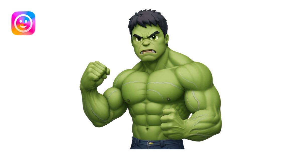 Create the Hulk flexing his arm muscles in anger emoji | AI Emoji Generator
