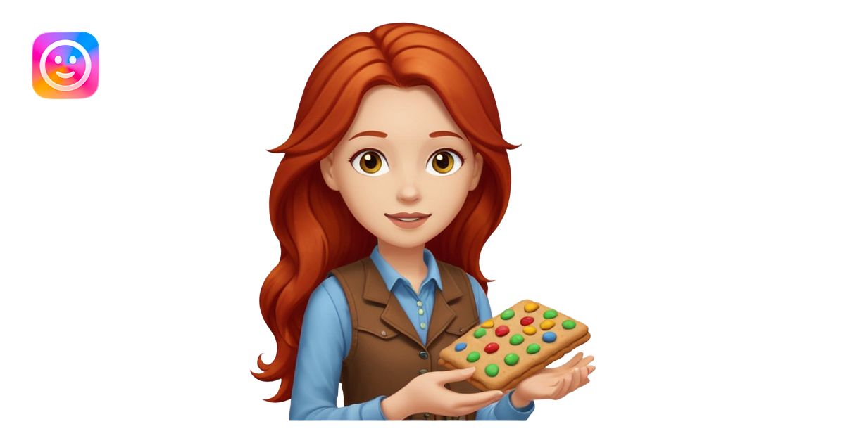 white girl scout with red long hair selling cookies with a brown vest ...