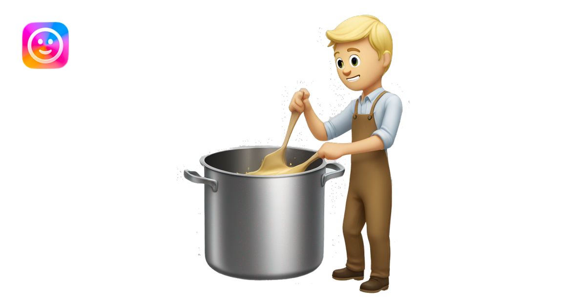 Blonde Male stirring a roux in a stock pot emoji | AI Emoji Generator