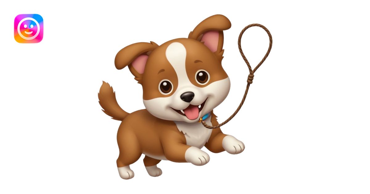 dog playing with a string toy emoji | AI Emoji Generator