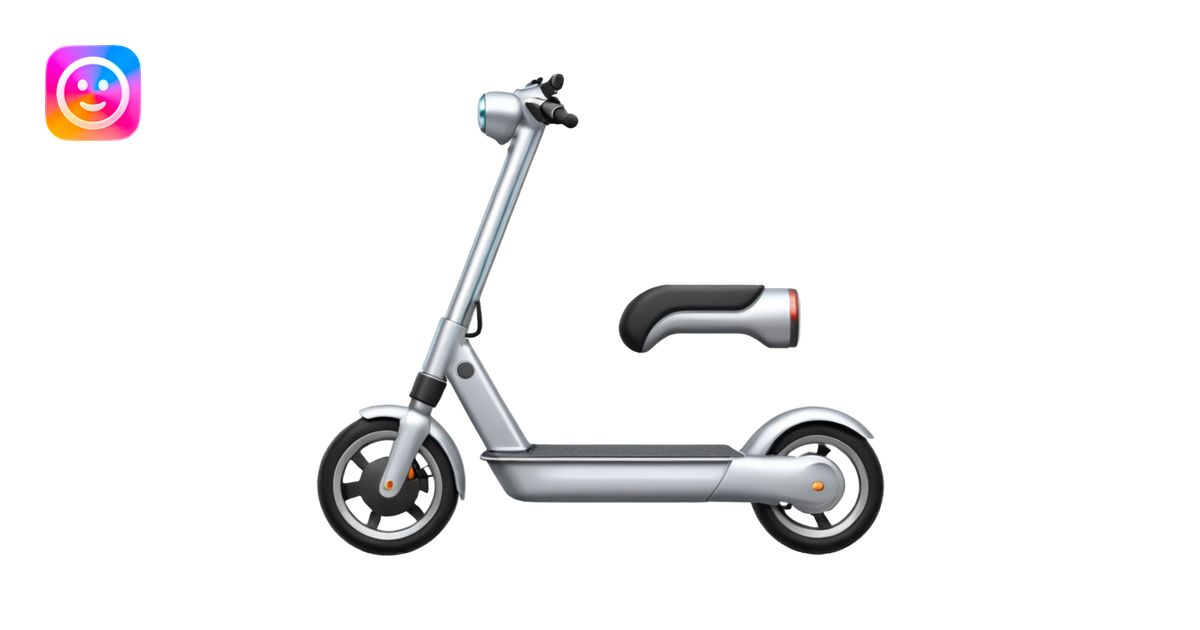 A futuristic electric scooter emoji made of silver chrome, sleek ...