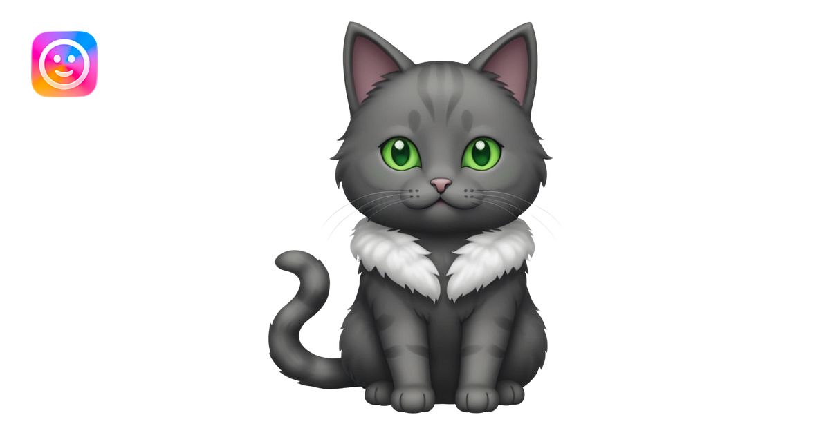 full body solid dark grey cat with green eyes and white paws emoji | AI ...