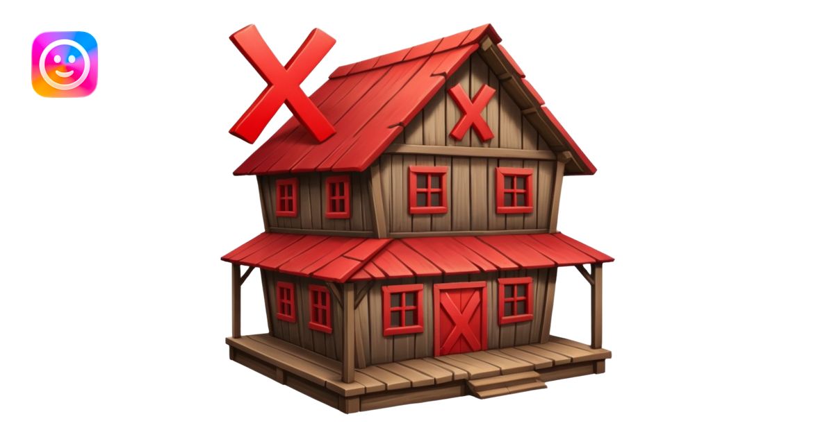 an inn with a big red X on it emoji | AI Emoji Generator