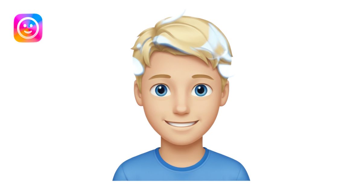 niño guapo adolescente de ojos azules sonriendo emoji | AI Emoji Generator
