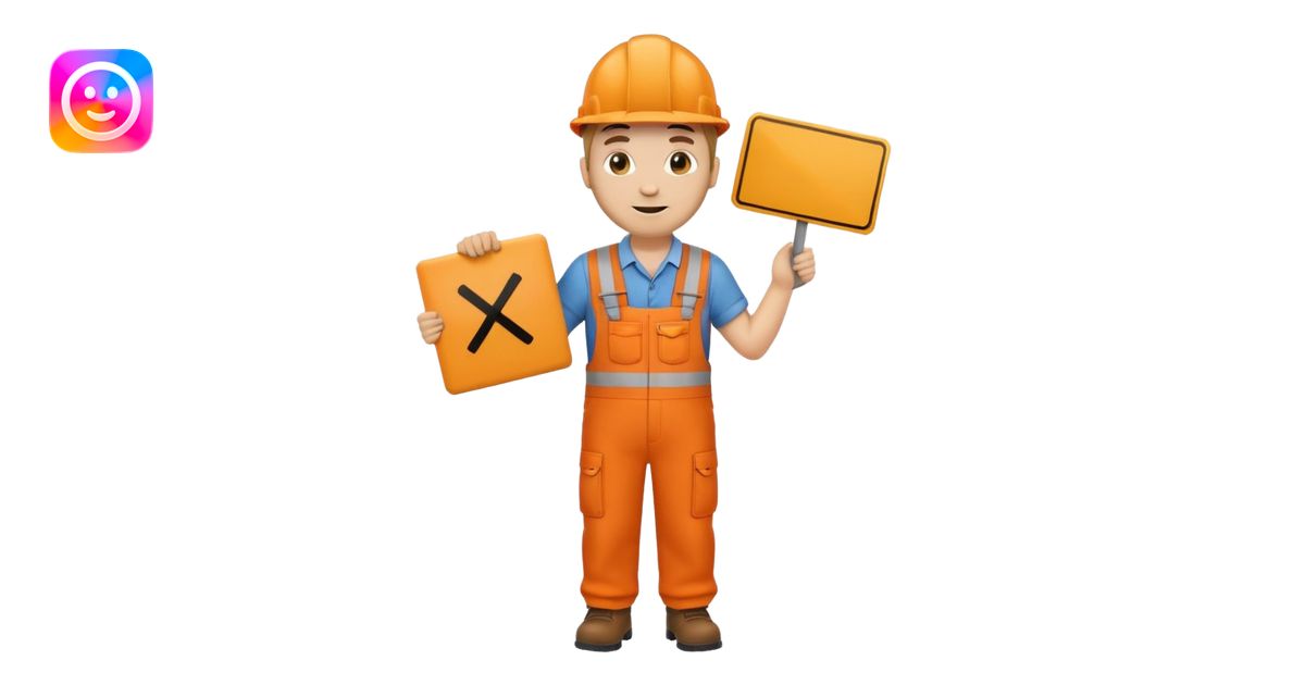 emoji style railway engineer full body in orange overalls, holding a ...
