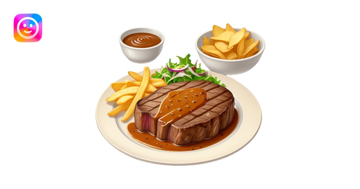 big juicy australian steak meal featuring chips, small salad in a ...