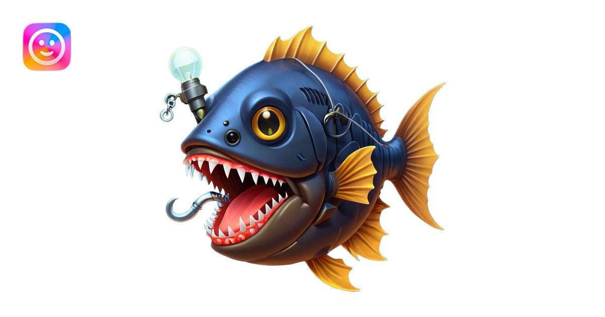 Angler Fish – Large mouth with sharp teeth and light lure emoji | AI ...