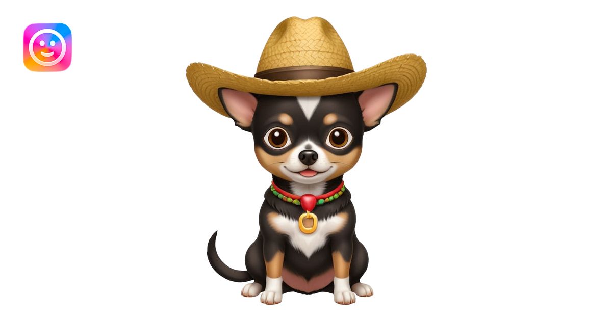 Chihuahua negro con cafe con sombrero de paja emoji | AI Emoji Generator