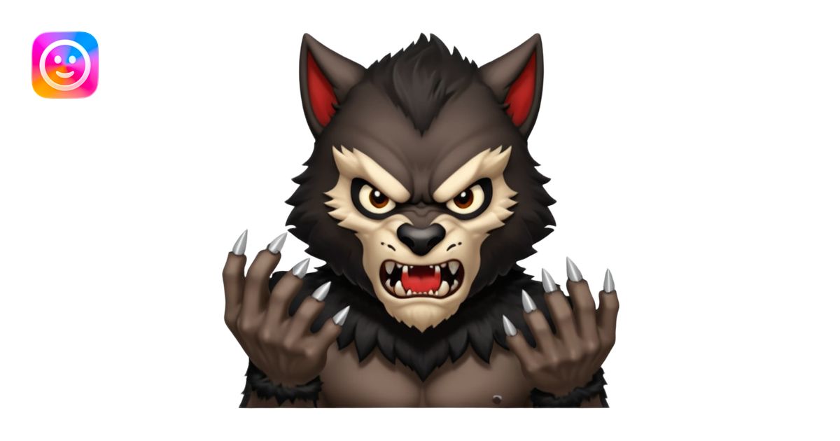Create an emoji of Werewolf half bodied till waist sharp nails angry ...
