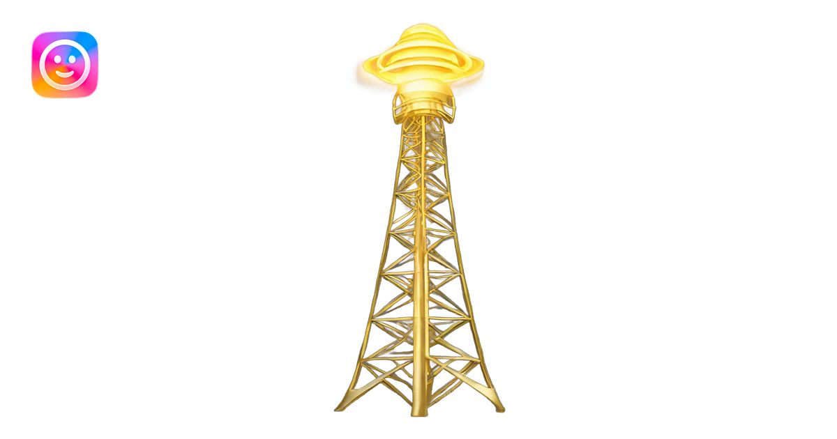 A tall broadcast tower icon emitting golden signal waves, with glowing ...