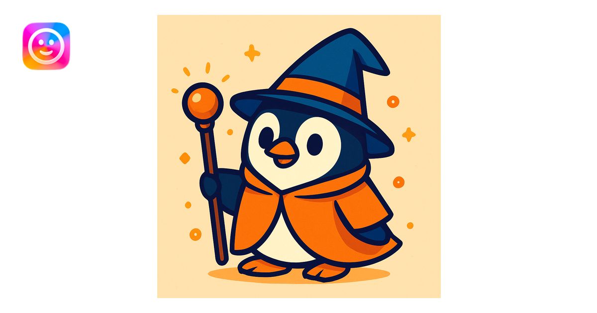 cute cartoon style penguin dressed as a wizard, wearing a pointed hat ...