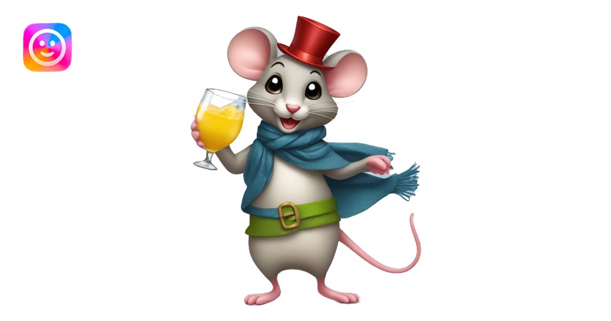 a feminin dancing mouse with a scarf holding a cocktail emoji | AI ...