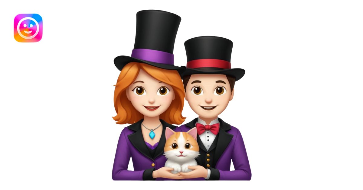 magician couple and their pet cat emoji | AI Emoji Generator