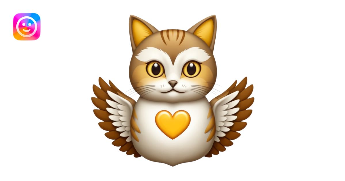 crea un gato con alas de búho con pelaje color cafe y blanco emoji | AI ...