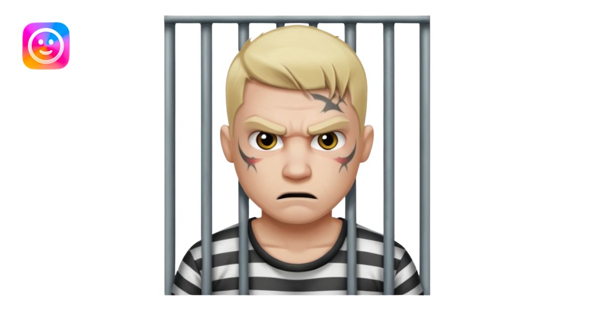 angry tattooed blonde male prisoner with prison cell bg emoji | AI ...