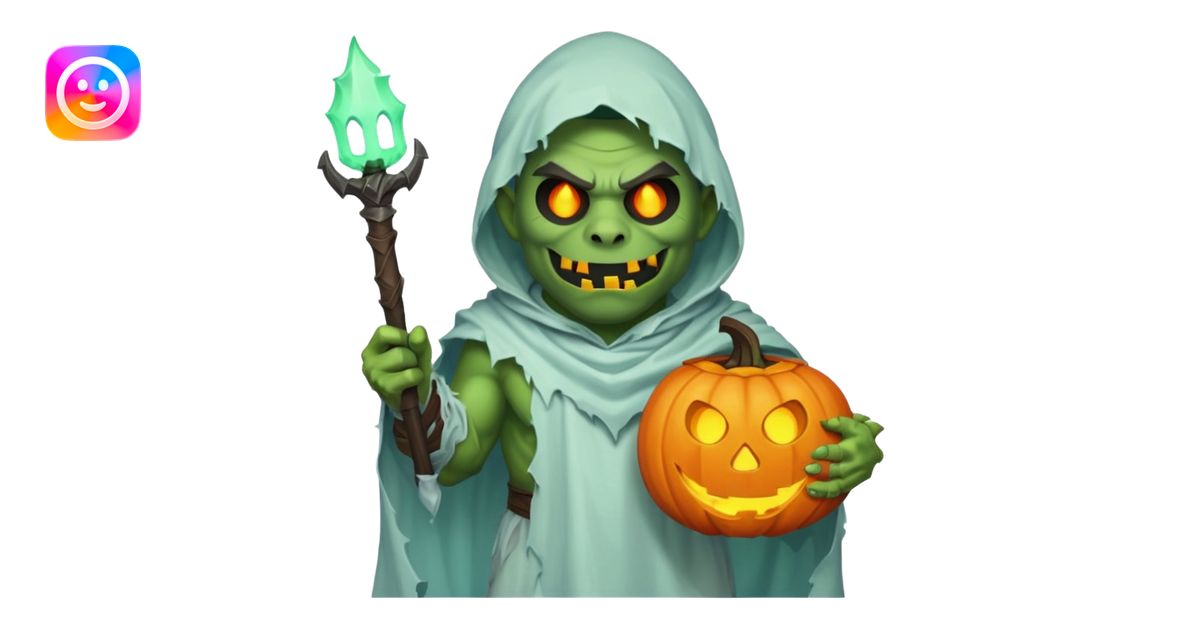 male orc warrior ghost emoji, green skin, wearing torn white ghost ...